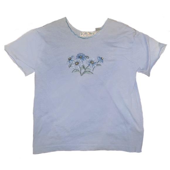 Tops | Vintage Blue Flower Embroidered Shirt | Poshmark